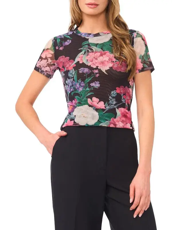 Ted Baker London Devin Floral Mesh T-shirt - Rich Black
