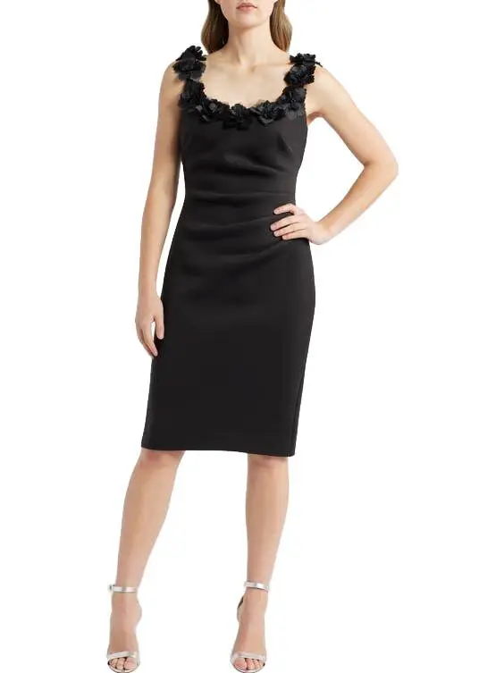 Eliza J Floral Ruched Cocktail Dress - Black
