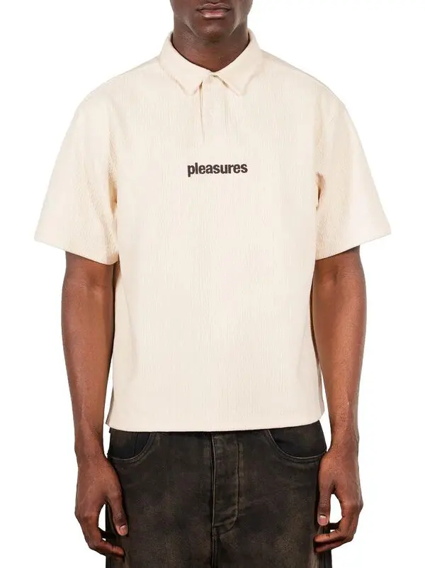 PLEASURES Cable Short Sleeve Polo - Ecru