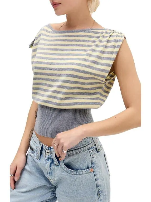 BDG URBAN OUTFITTERS Bailey Stripe Boat Neck Crop Top - Yellow