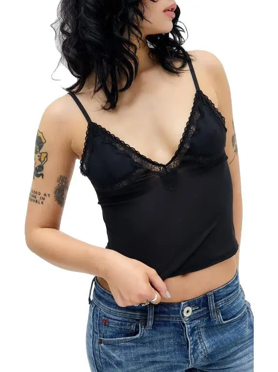 BDG URBAN OUTFITTERS Lace Trim Crop Camisole - Black