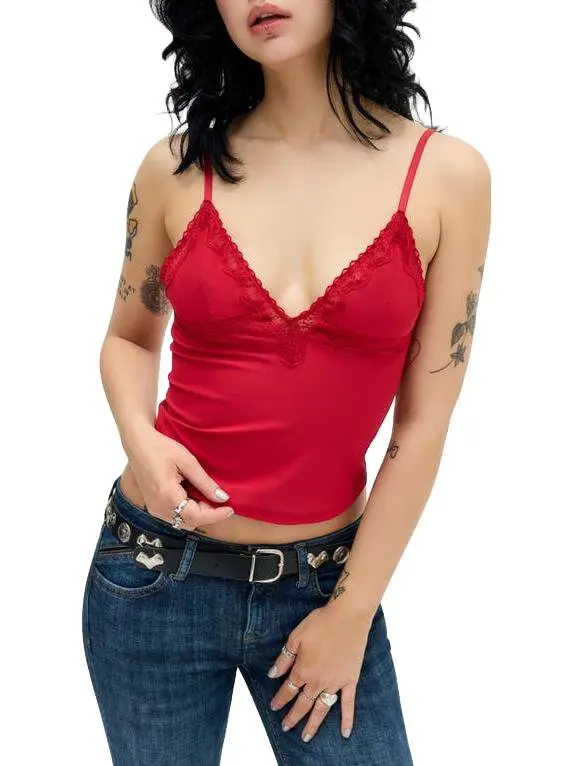 BDG URBAN OUTFITTERS Lace Trim Crop Camisole - Red