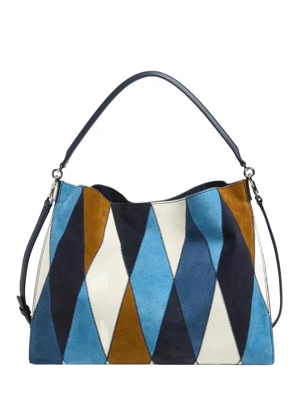 Veronica Beard Vida Patchwork Suede Shoulder Bag - Blue Multi