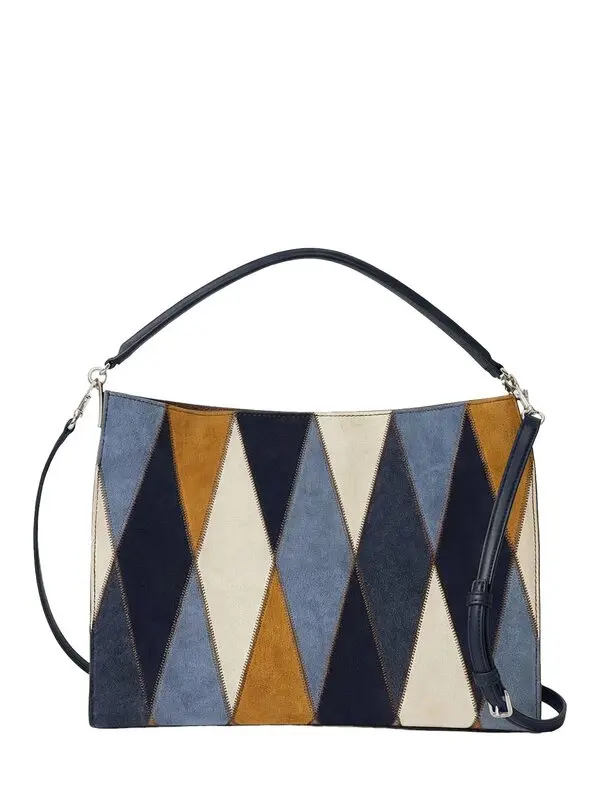 Veronica Beard Vida Patchwork Suede Shoulder Bag - Blue Multi