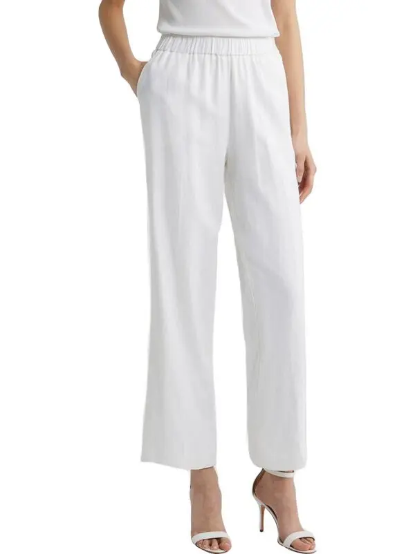 Anne Klein Straight Leg Linen Blend Pants - Crisp White