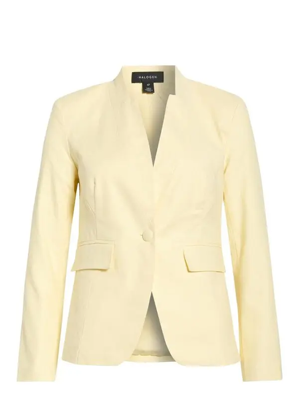 Halogen Inverted Lapel Linen Blend Blazer - Pastel Yellow