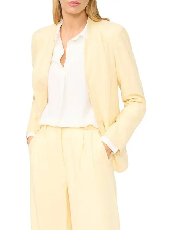 Halogen Inverted Lapel Linen Blend Blazer - Pastel Yellow