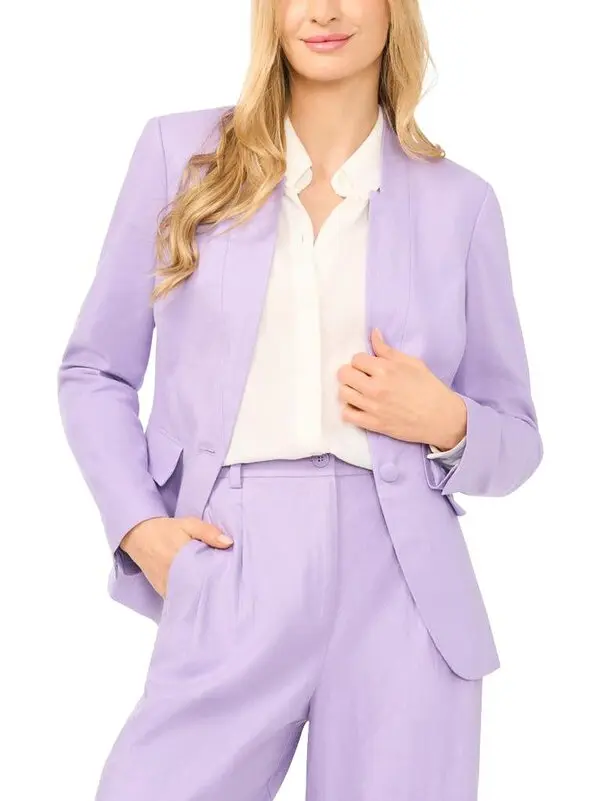 Halogen Inverted Lapel Linen Blend Blazer - Soft Lavender