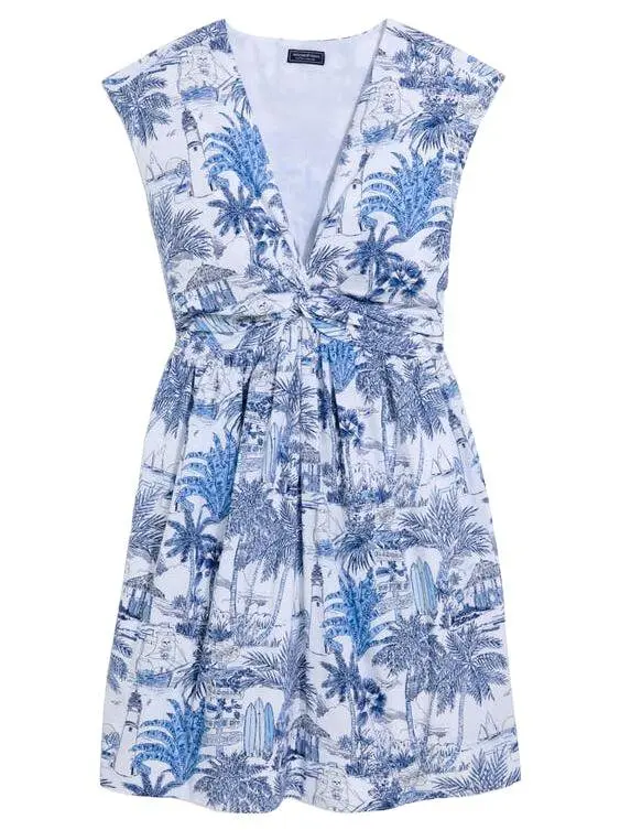 Vineyard Vines Tropical Toile Twist Dress - White Cap/blue