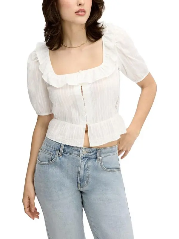 Sam Edelman Cotton Button-up Peplum Top - Bright White