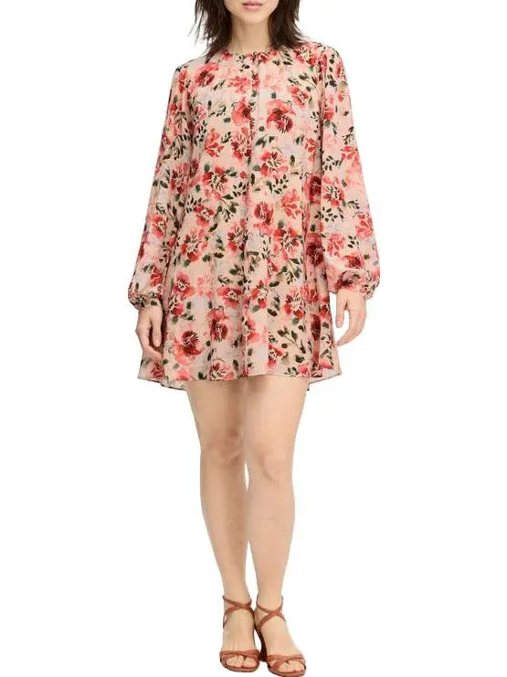 Sam Edelman Floral Long Sleeve Minidress - Almond Watercolor Floral