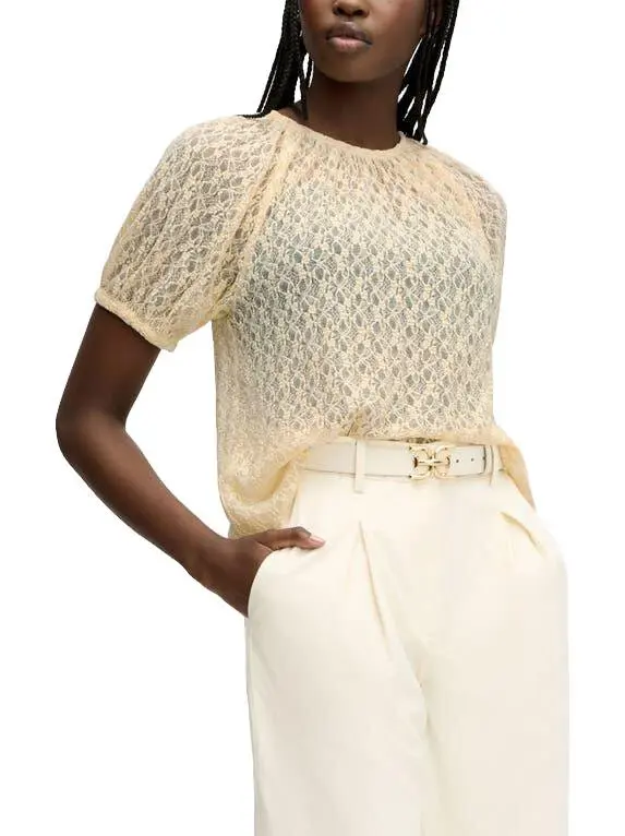 Sam Edelman Semisheer Stretch Lace Top - Almond