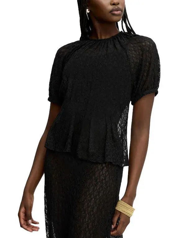 Sam Edelman Semisheer Stretch Lace Top - True Black