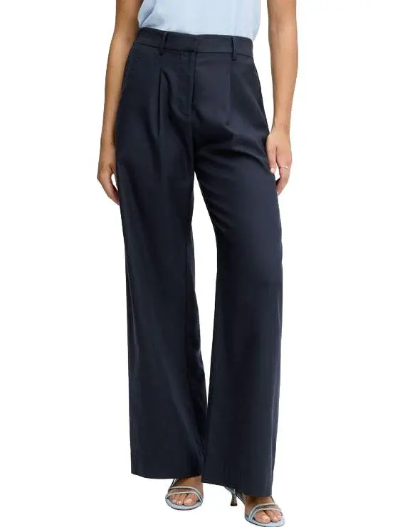 Sam Edelman Relaxed Wide Leg Twill Pants - Navy