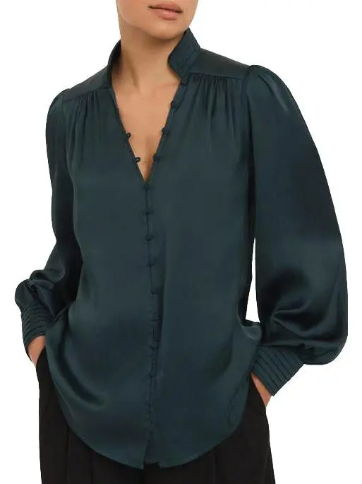 Mint Velvet Satin Long Sleeve Blouse - Green