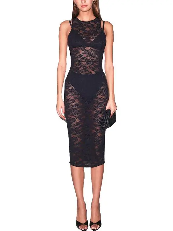 FLEUR DU MAL Le Stretch Lace Racer Tank Dress - Black