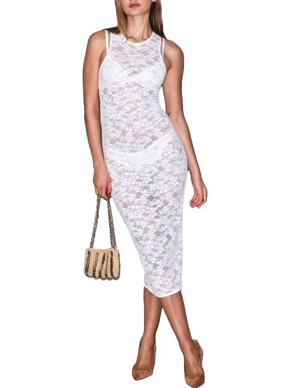 FLEUR DU MAL Le Stretch Lace Racer Tank Dress - Ivory