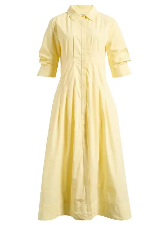 Vince Camuto Pleated Cotton Maxi Shirt Dress - Lemon Cream