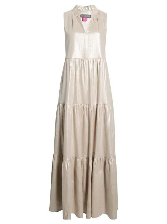 Vince Camuto Ruffle Sleeveless Tiered Linen Blend Maxi Dress - Neutral