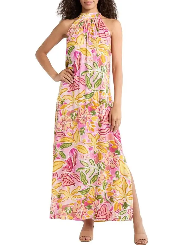 Vince Camuto Floral Challis Maxi Dress - Plush Pink