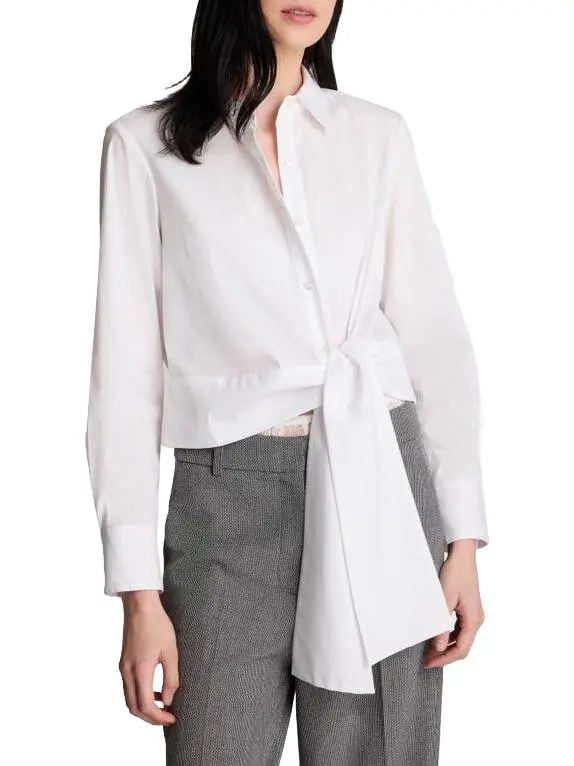 KENNETH COLE Tie Waist Poplin Shirt - Pure White
