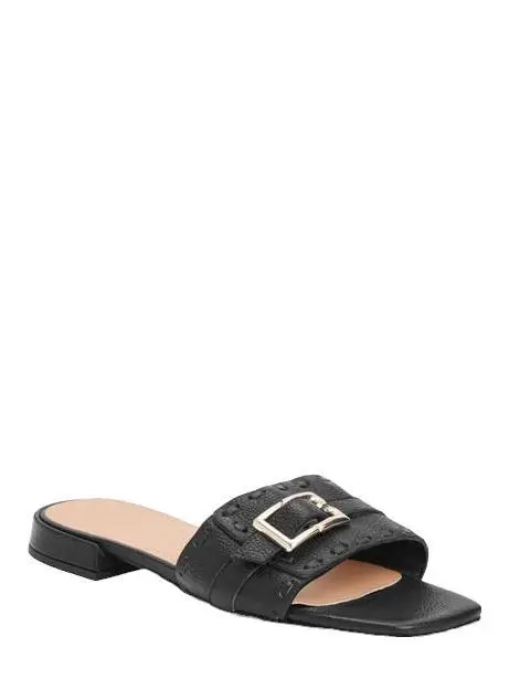 Bruno Magli Bellini Buckle Strap Slide Sandal - Black Tumbled