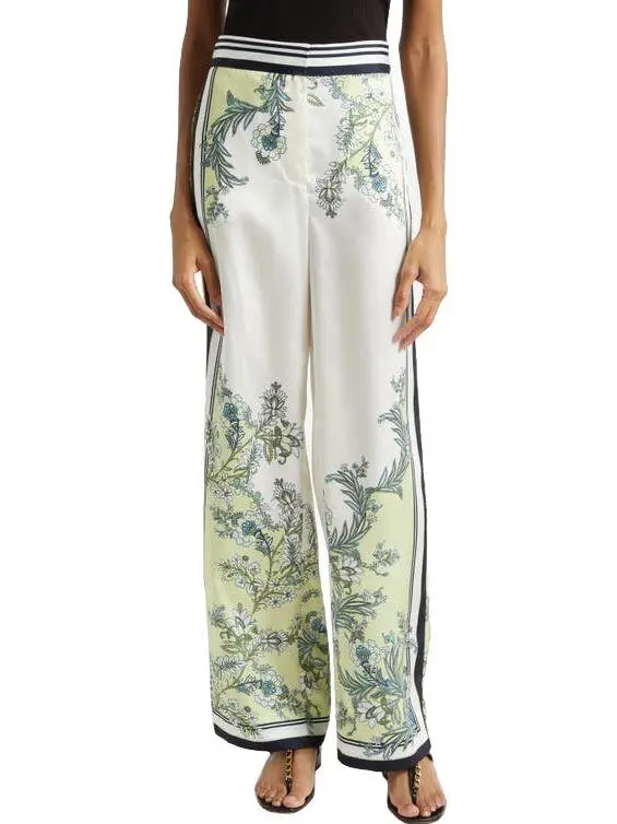 Veronica Beard Grigore Floral Print Pants - Light Pistachio Multi