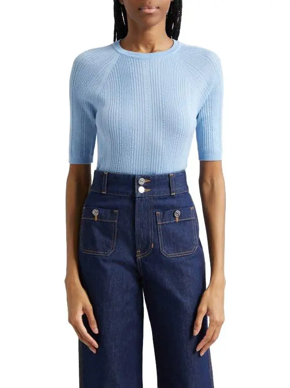 Veronica Beard Brielle Raglan Rib Knit Top - Blue Jay