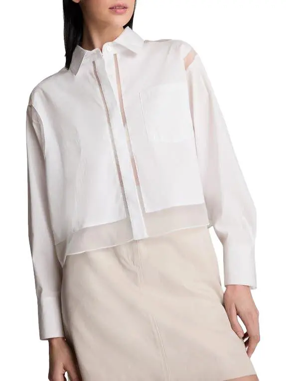 KENNETH COLE Sheer Panel Crop Shirt - Pure White