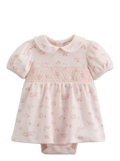 Nordstrom Smocked Waist Skirted Cotton-blend Bodysuit - Pink Heaven Pasture Toile