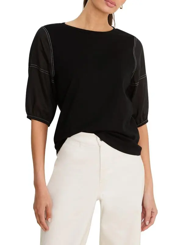 NIC+ZOE Puff Sleeve T-shirt - Black Onyx