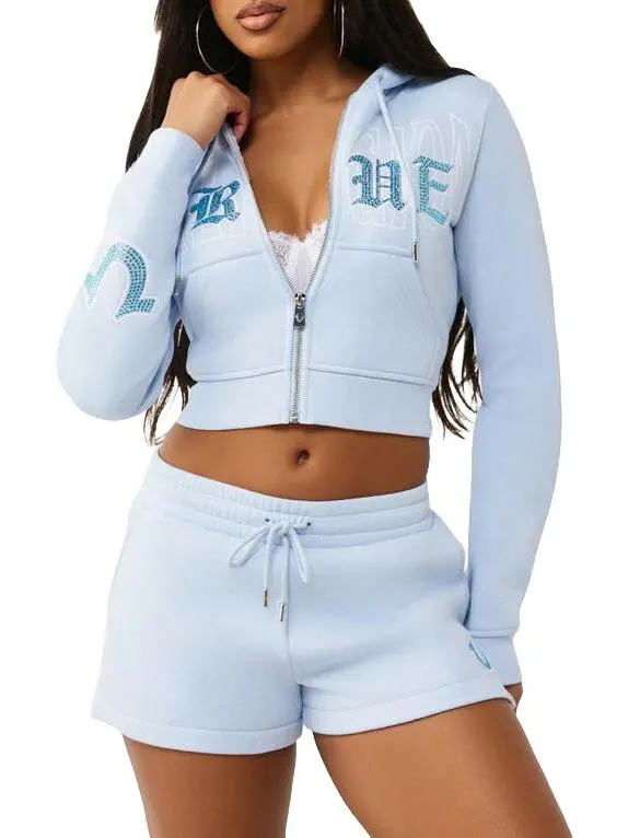 True Religion Embellished Logo Crop Hoodie - Cashmere Blue