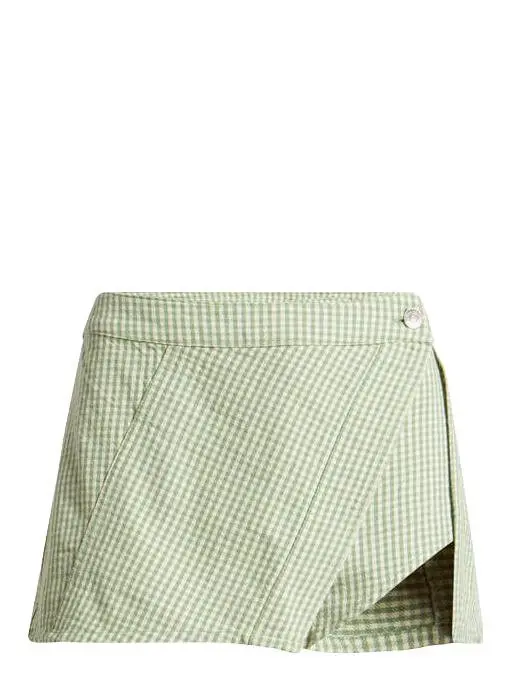 Free People Georgie Micro Gingham Wrap Skort - Green Combo