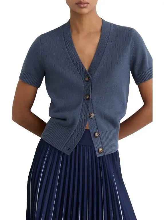 REISS Anya Short Sleeve Cardigan - Blue