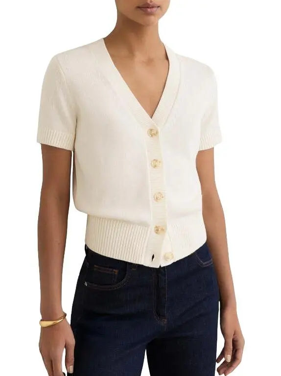 REISS Anya Short Sleeve Cardigan - Ivory