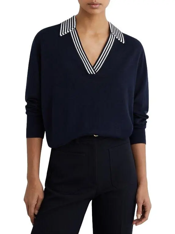 REISS Nova Stripe Sweater - Navy/white