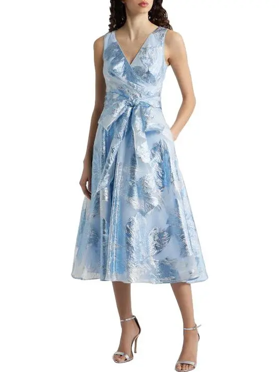 Eliza J Metallic Jacquard Wrap Bodice Cocktail Dress - Periwinkle