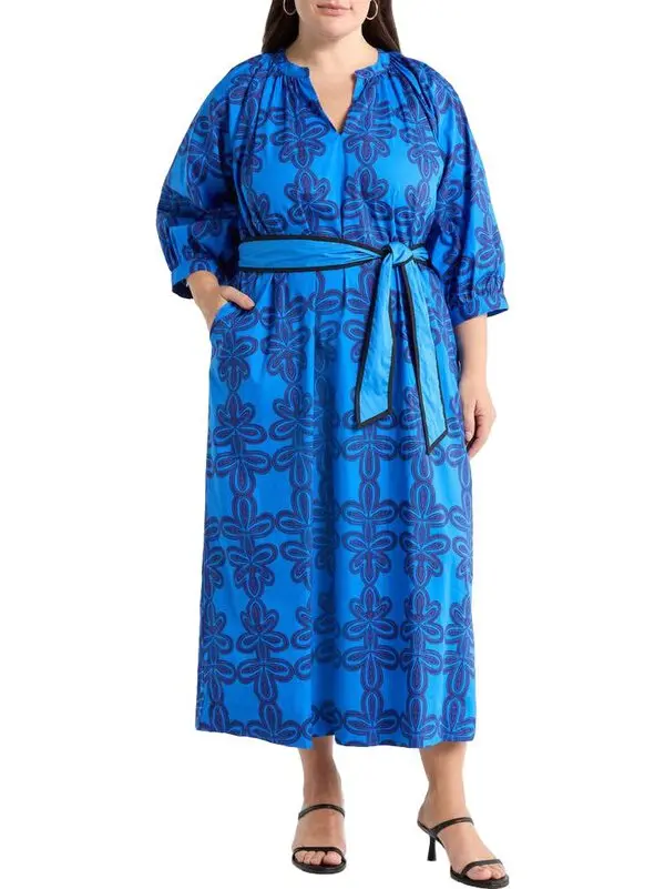SUGARLIPS Romery Puff Sleeve Cotton Maxi Dress - Blue-navy-mul