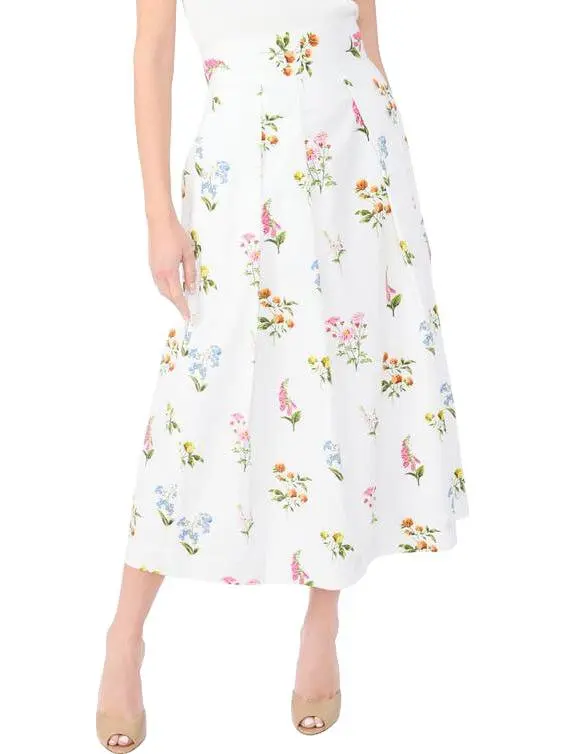 Ted Baker London Rihana Pleated Floral Cotton Midi Skirt - Vanilla Ice