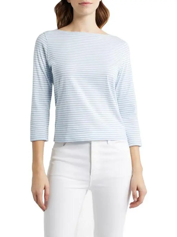 FRAME Stripe Boat Neck Top - Powder Blue Multi