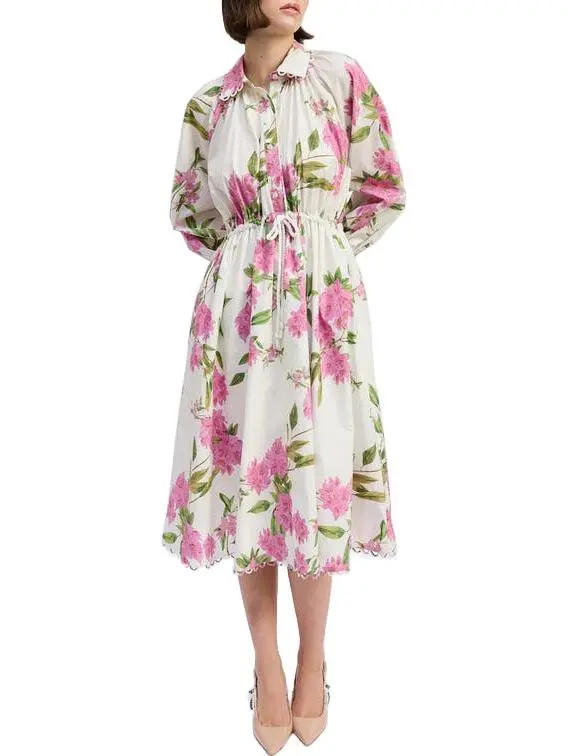 EN SAISON Esther Long Sleeve Floral Midi Shirtdress - White Pink Sage