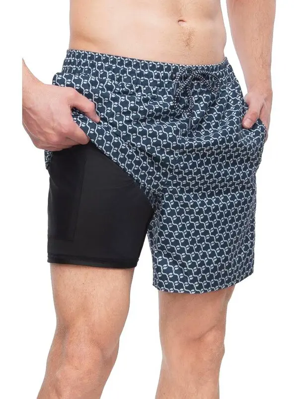 ROKKA&ROLLA 7" Compression Lined Swim Trunks - Navy Print