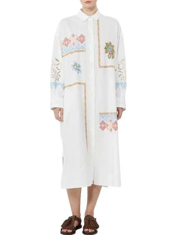 Max Mara Embroidered Cotton Shirtdress - White