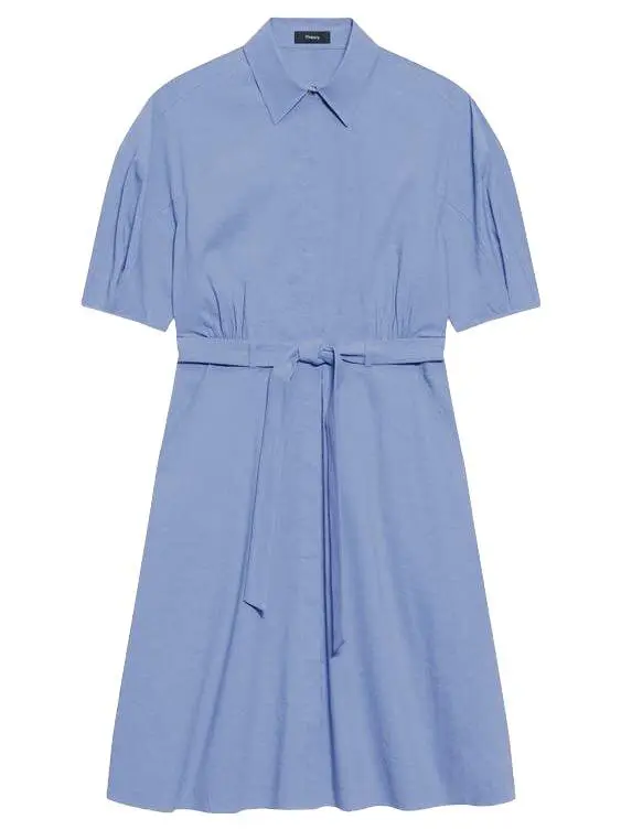 Theory Belted Linen Blend Shirtdress - Lavender Glow