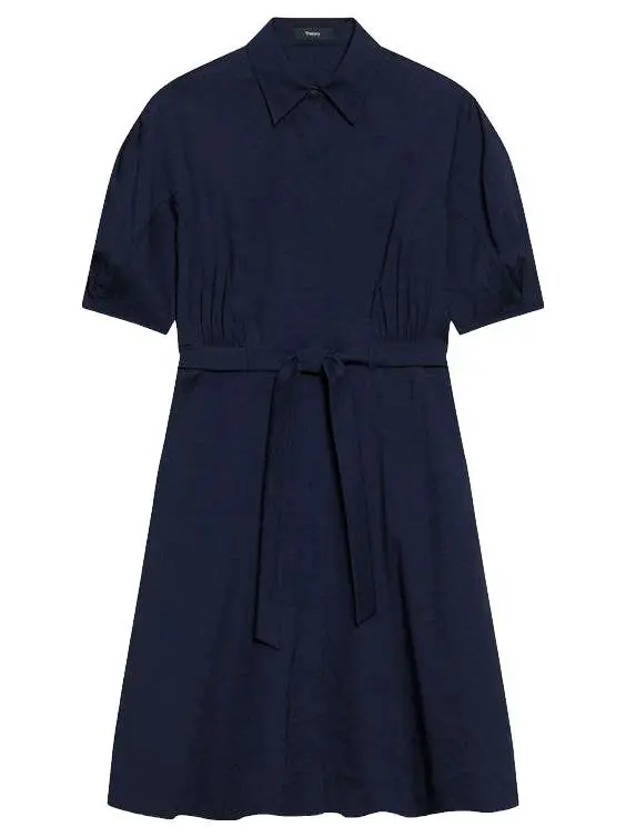 Theory Belted Linen Blend Shirtdress - Midnight Navy