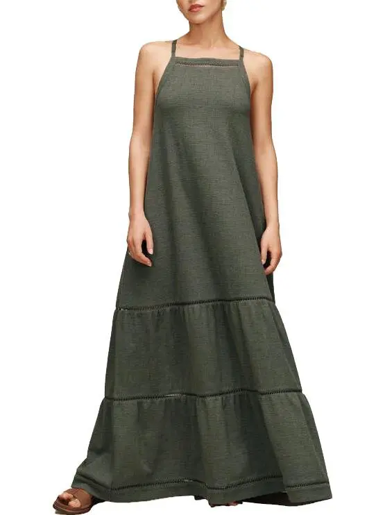 UGG Sleeveless Maxi Dress With Ladder Stitch Detail - Green Grey