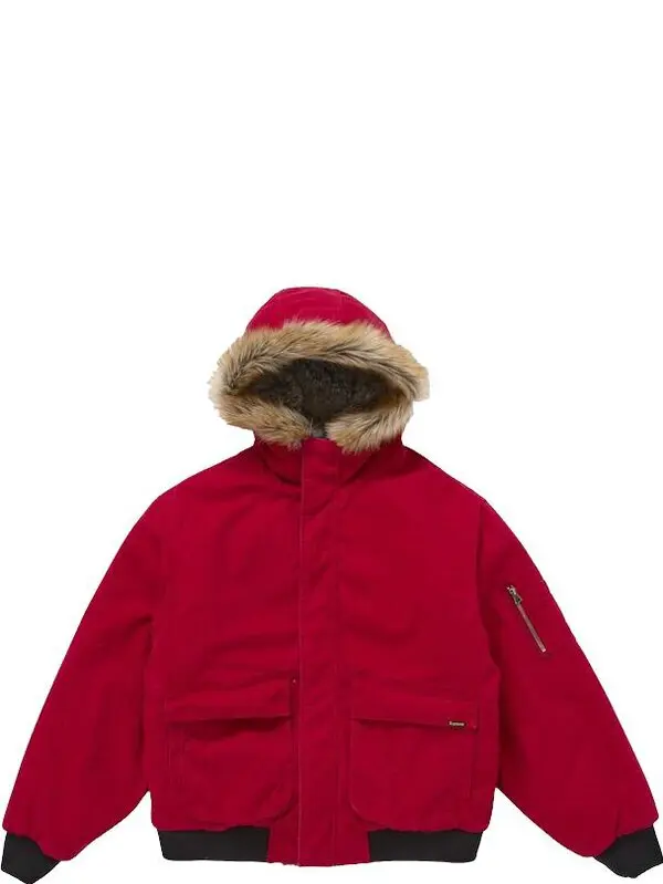 Supreme Faux Fur Hooded Work Jacket - Red