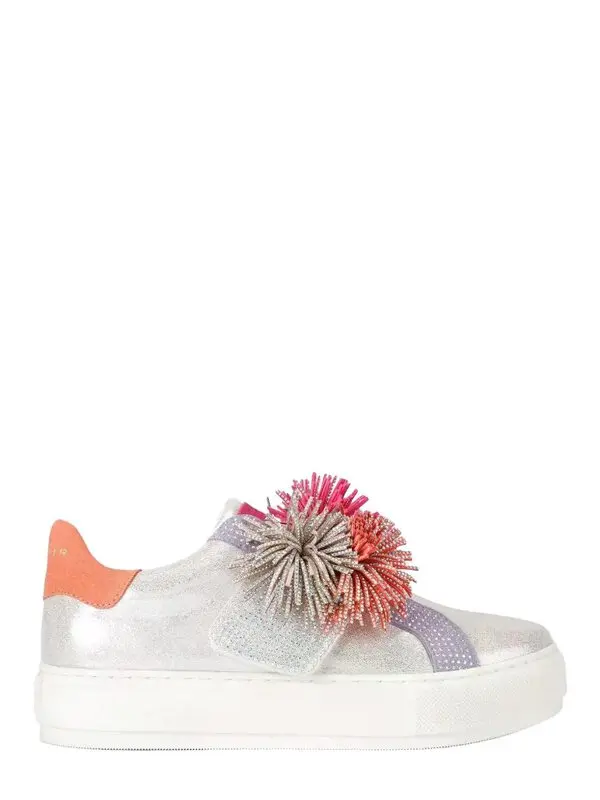 Kurt Geiger Laney Pom Pom Leather Sneakers - Silver