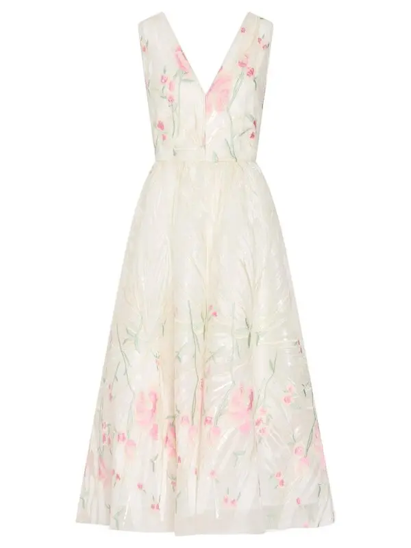 MILLY Tinsley Embroidered Midi Dress - White