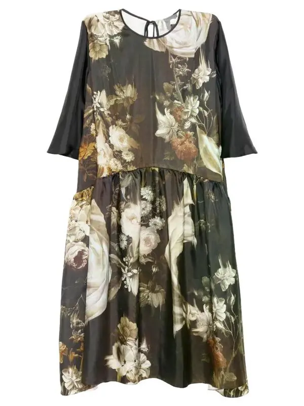 IA LONDON Floral Print Drop Waist Dress - Black